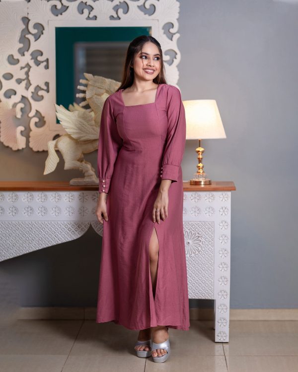 Kiara Long Sleeved Front Slit Princess Frock - Nuki'S Closet